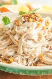 Spicy Sweet Corn Sunflower Pasta (with Basil Goat Cheese Sauce)