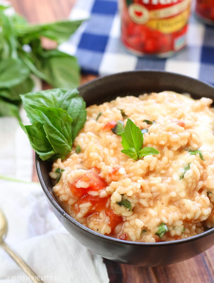 Simple Caprese Risotto (Gluten Free, Vegetarian) | Bless Her Heart Y'all